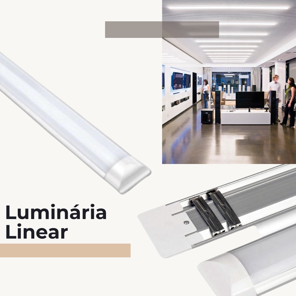 Luminária Tubular Linear Led Sobrepor Slim Calha Bivolt Econômico ...