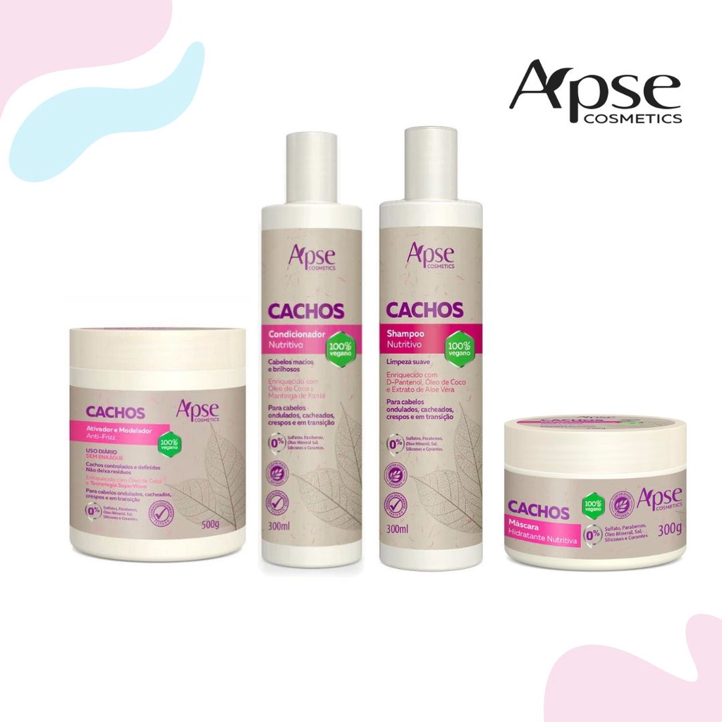 Kit Cachos Apse - Shampoo, Condicionador, Máscara e Ativador (4 ITENS) | Shopee Brasil