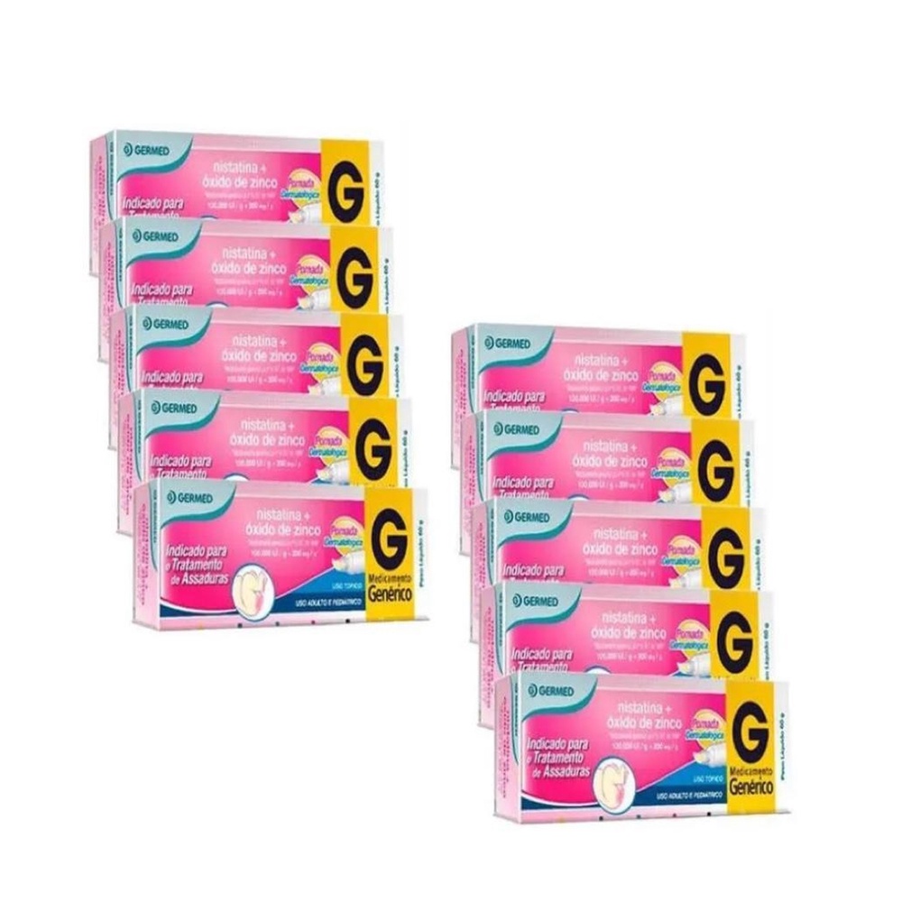 KIT POMADA PARA ASSADURA C/10 NISTATINA+OXIDO DE ZINCO (G) POMADA 60GR ...