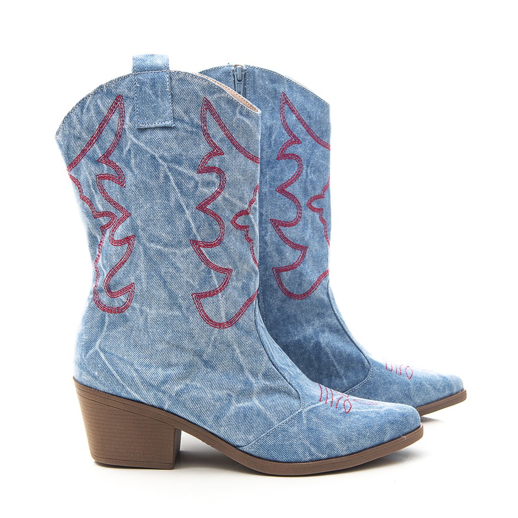 Bota Feminina Diana Cano Médio com Bordados Country Western Texana ...