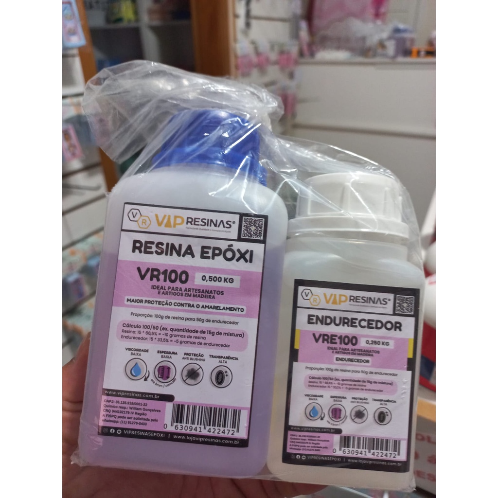 Kit Resina Epóxi e Endurecedor VR100 500g VRE100 250g Vip Resinas ...