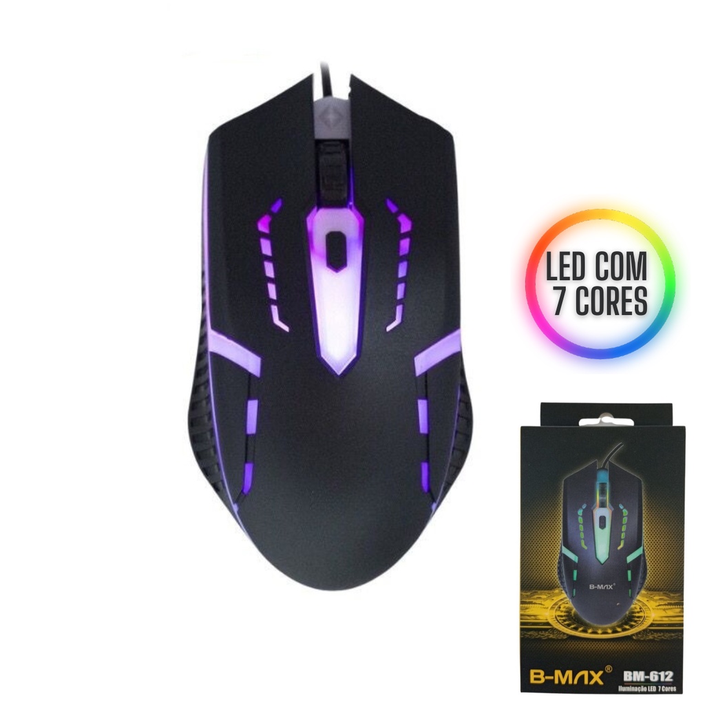 Mouse Gamer preto Usb 3.0 Original Com Led RGB 7 cores Com Fio DPI Ajustável 3200 dpi | Shopee ...