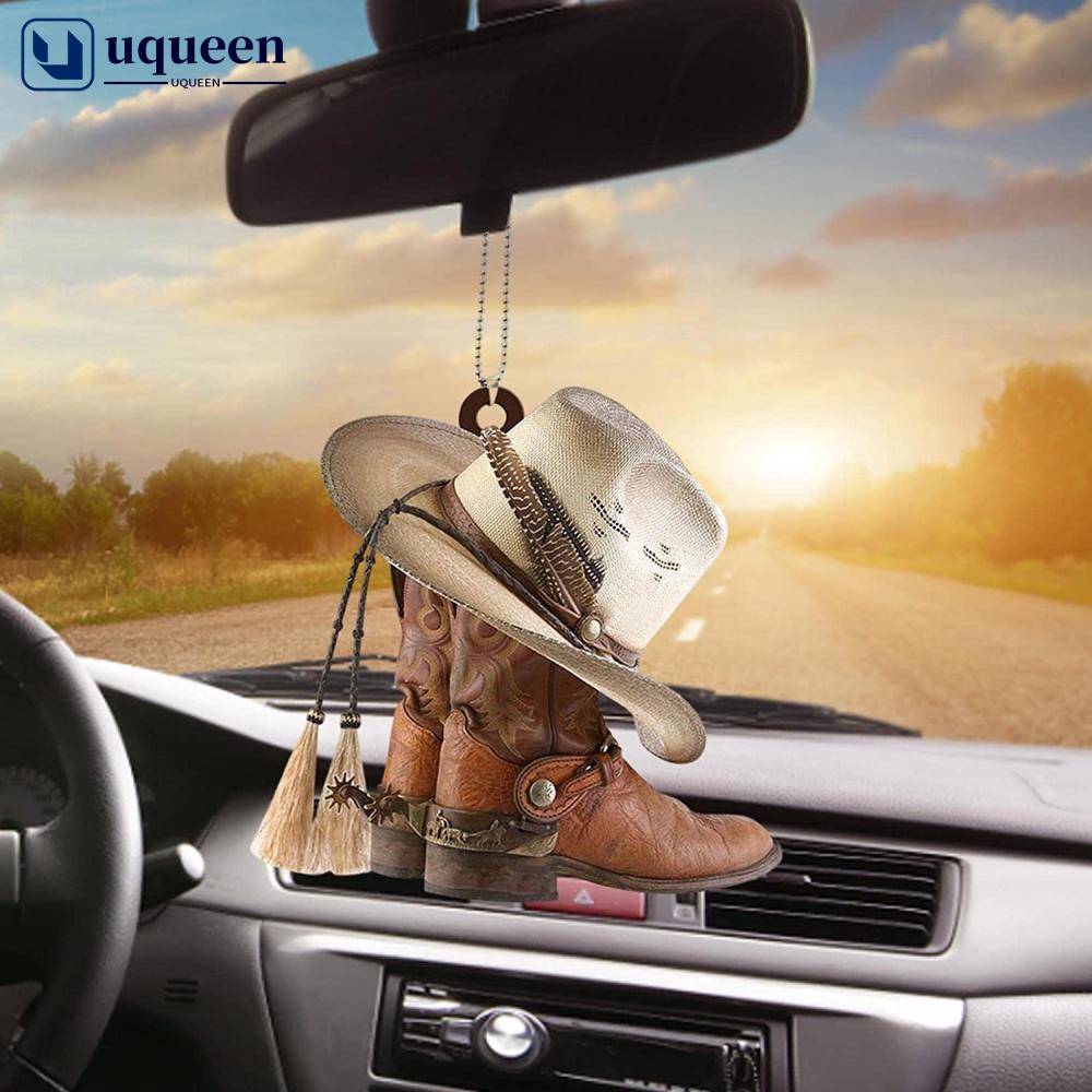UQUEEN 2D Botas De cowboy Para Carro Chapéu Decoração Plana Espelho ...