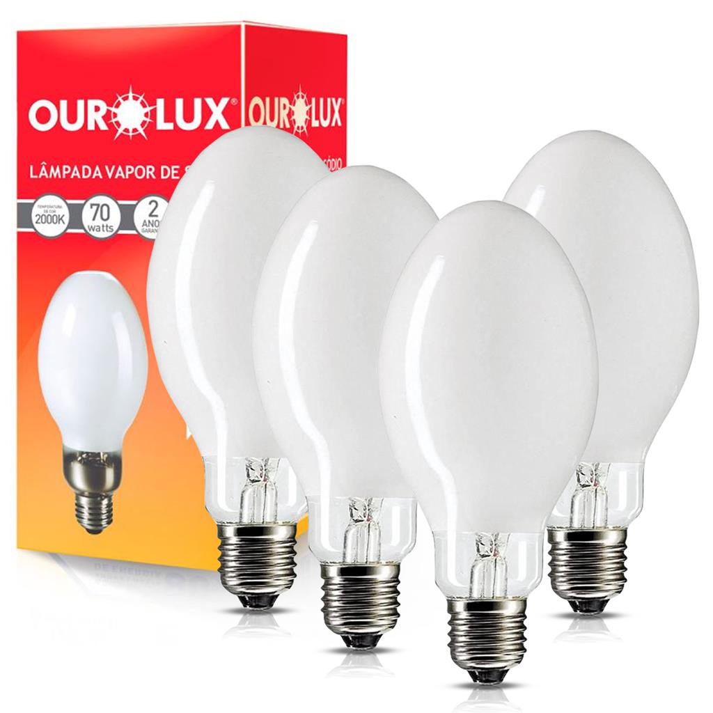 Kit 4 Lampadas Vapor Sodio Ovoide 70W E27 2000K Luz Amarela | Shopee Brasil