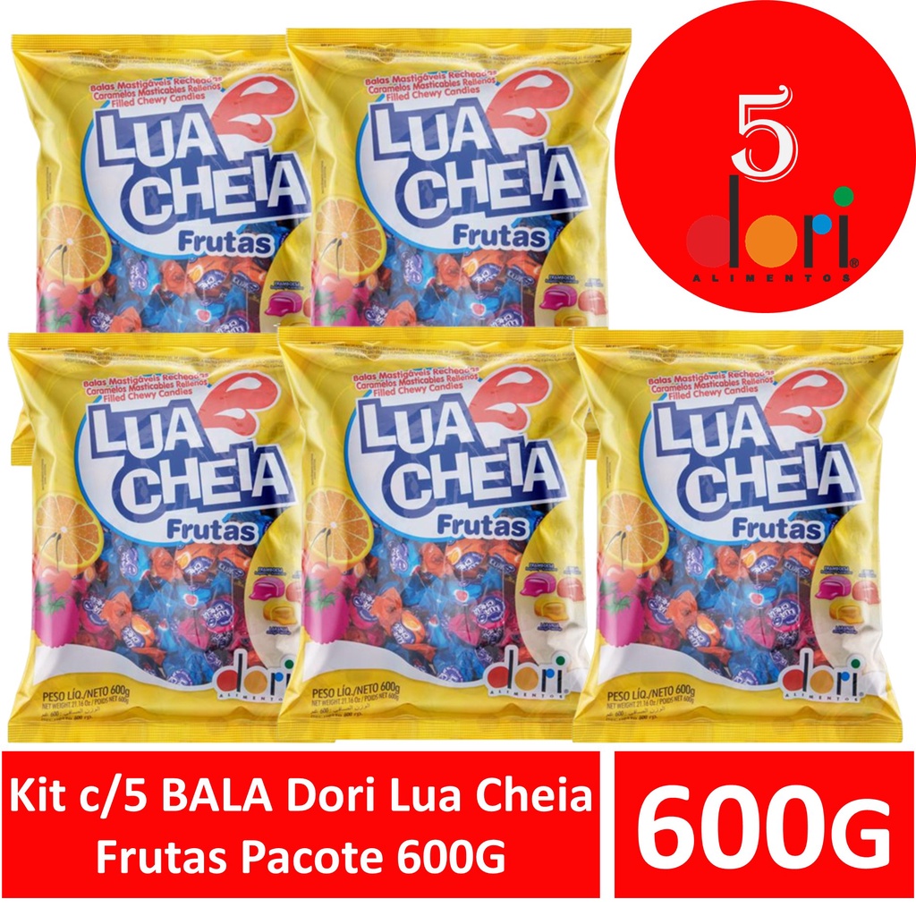 Kit c/5 BALA Dori Lua Cheia Frutas Pacote 600G | Shopee Brasil