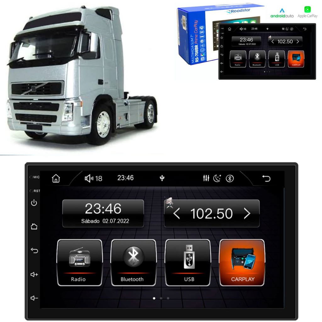 Multimidia Caminhao FH 400 Bluetooth USB Android IOS Carplay | Shopee Brasil