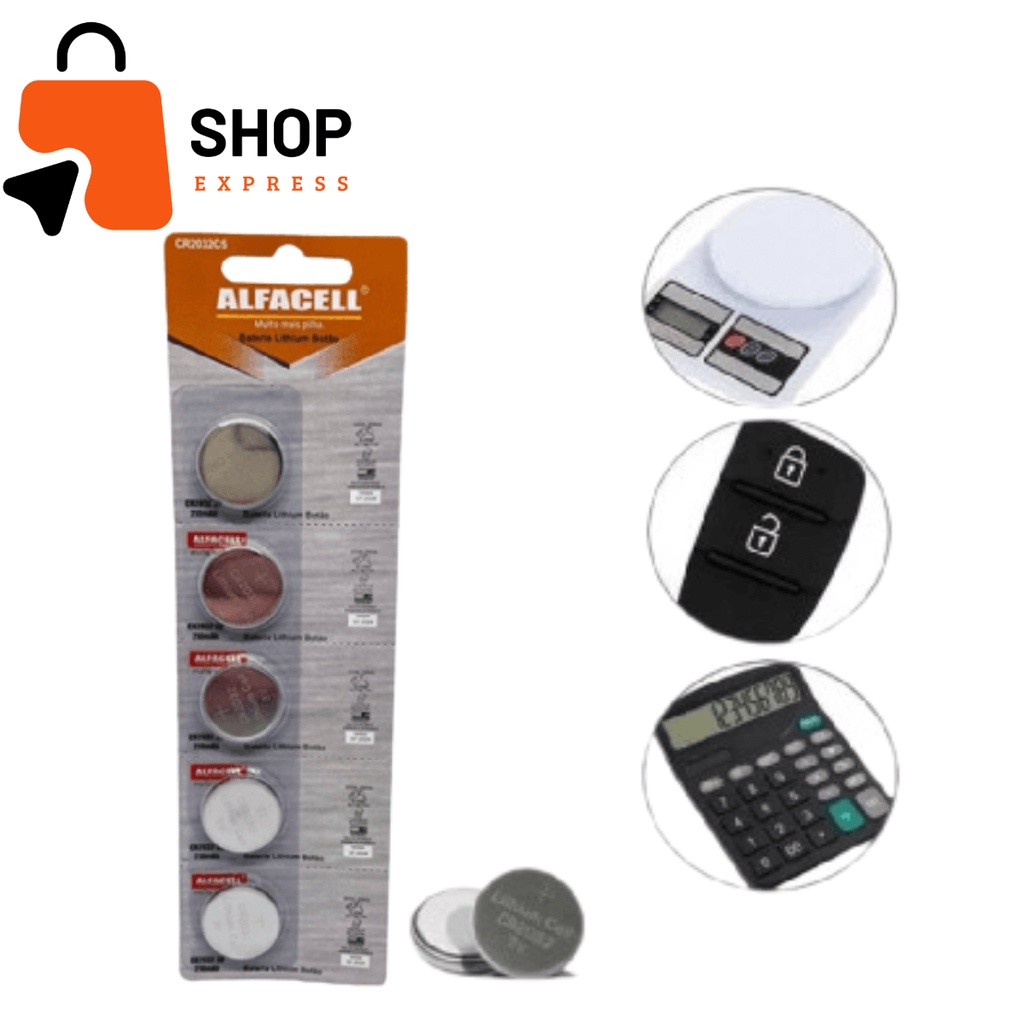 Bateria cr2032 lithium alfacell original 5 unidades 3v - pilha marca ...