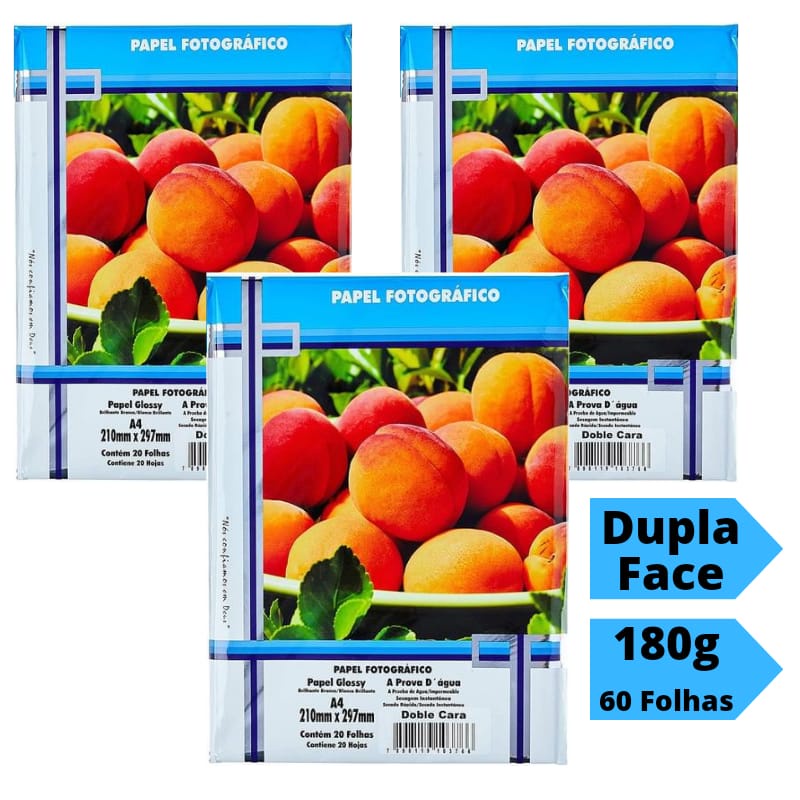 Papel Fotográfico Dupla face Foto 180g A4 Glossy Brilhante Resistente a ...