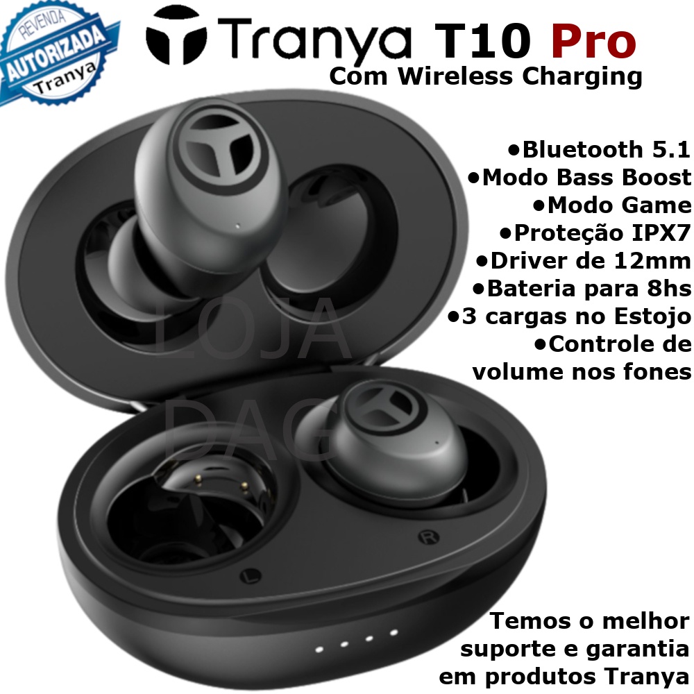 Fone de ouvido Tranya T10 Pro - Wireless Charging - Bt 5.1 - IPX7 | Shopee Brasil