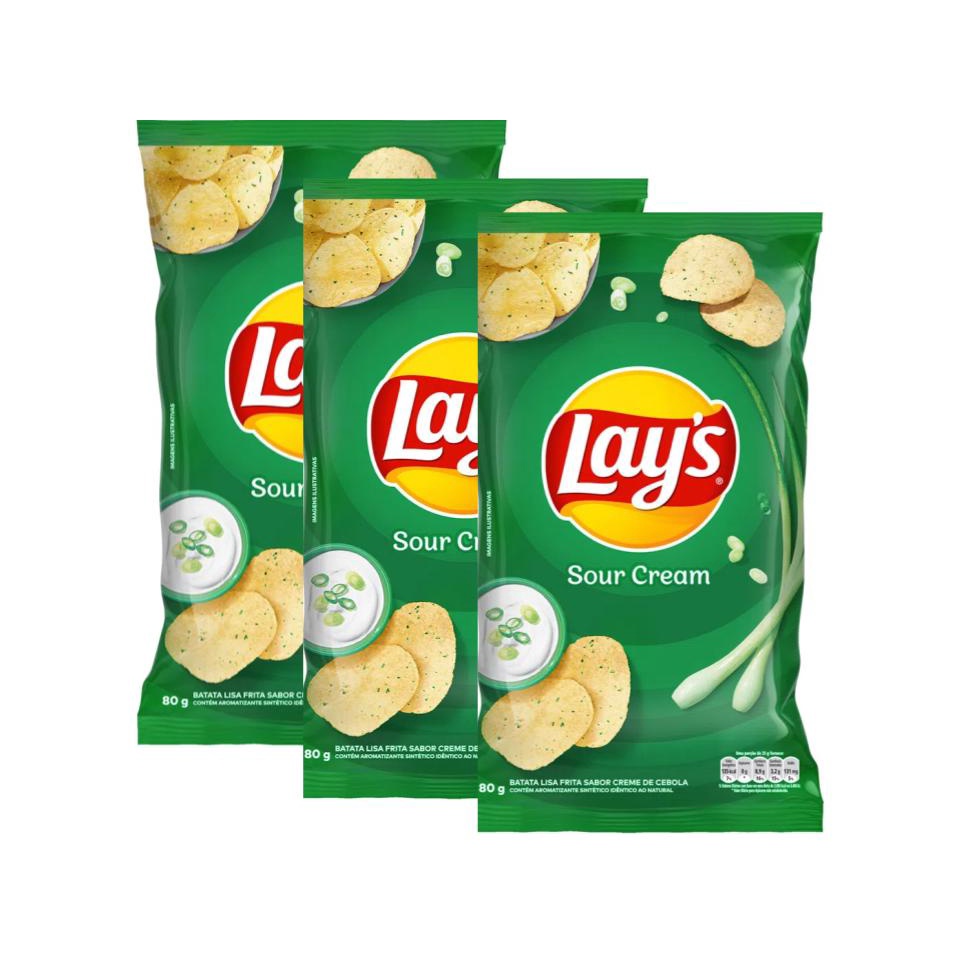 Batata Lays Sour Cream 80g - 3 Unidades | Shopee Brasil