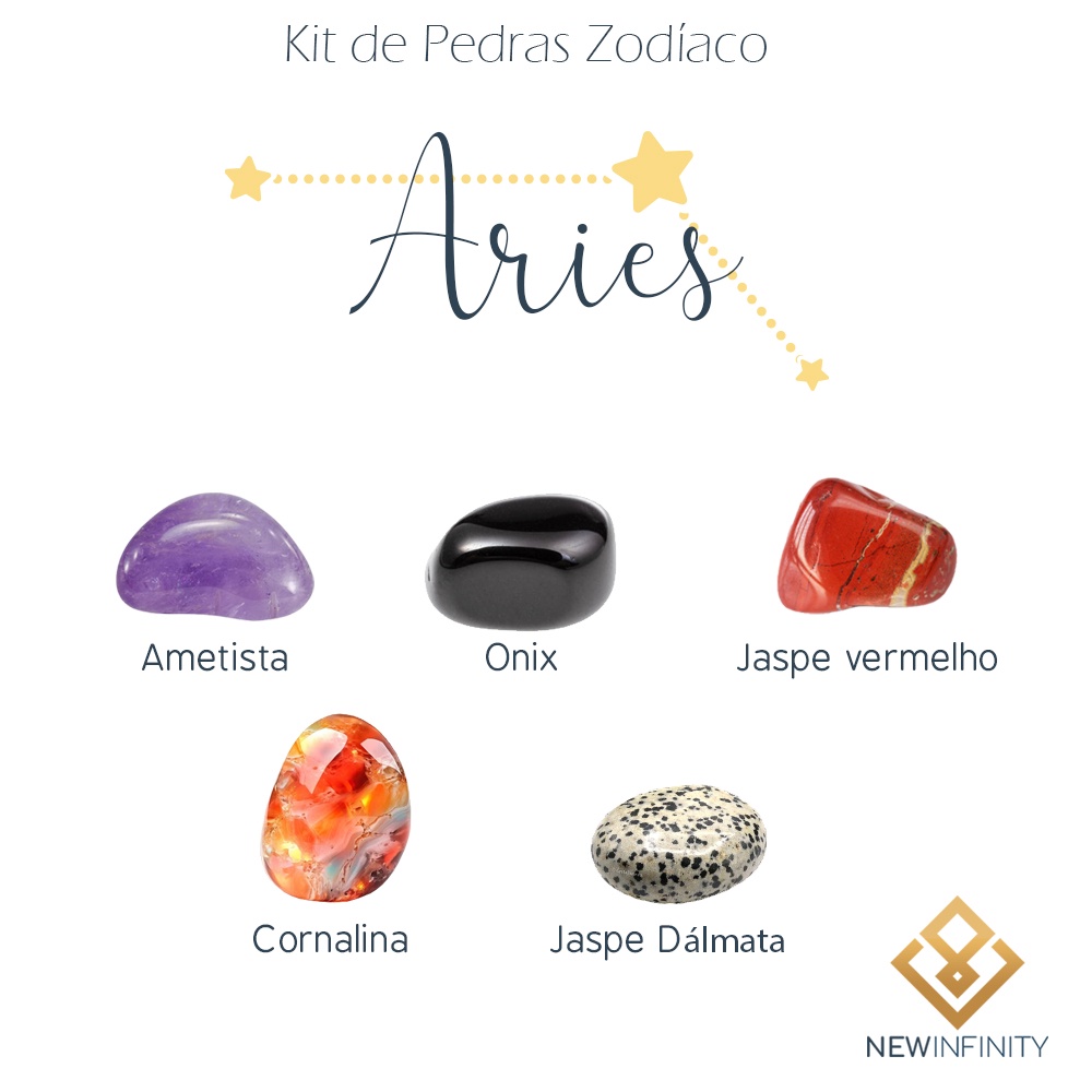 Kit de Pedras Cristais dos Signos Áries - 5 pedras naturais proteção e ...