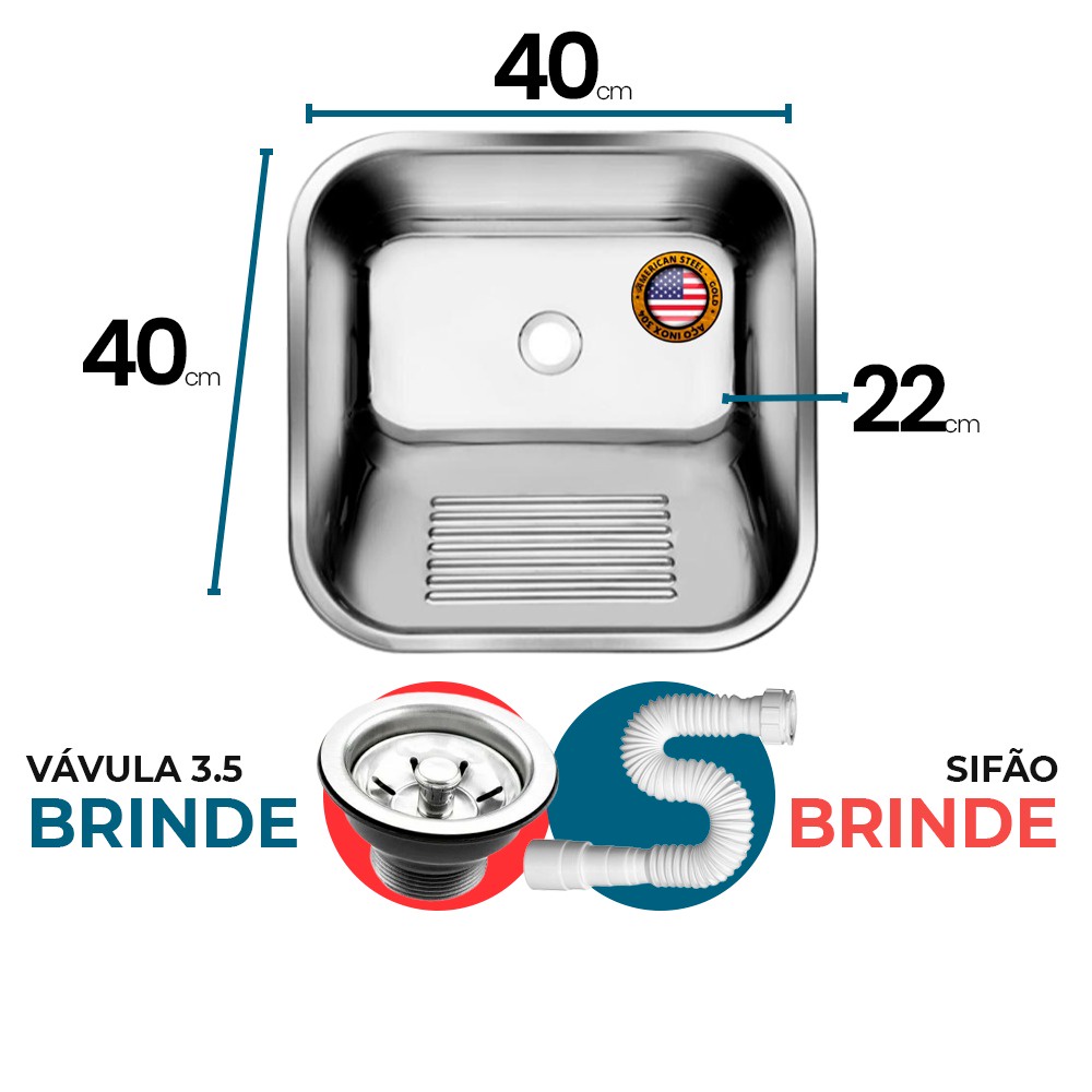 Tanque Inox American Steel 40X40 22L Inox 304 Sifão + Válvula | Shopee ...