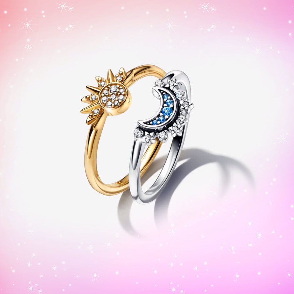 Anel Prata Esterlina Piscando Sol Lua Azul | Shopee Brasil