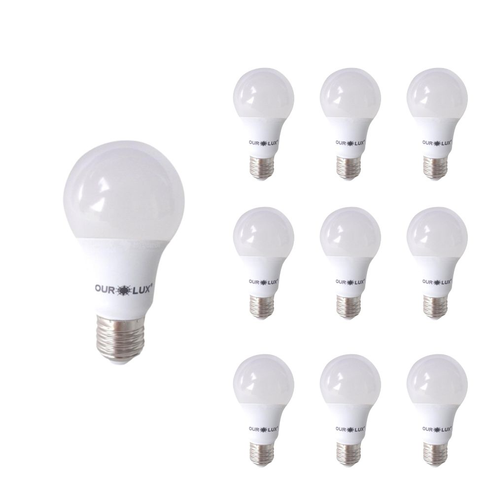 Kit 10 Lampada Led Bulbo 12w 6500k E27 Bivolt - OUROLUX | Shopee Brasil