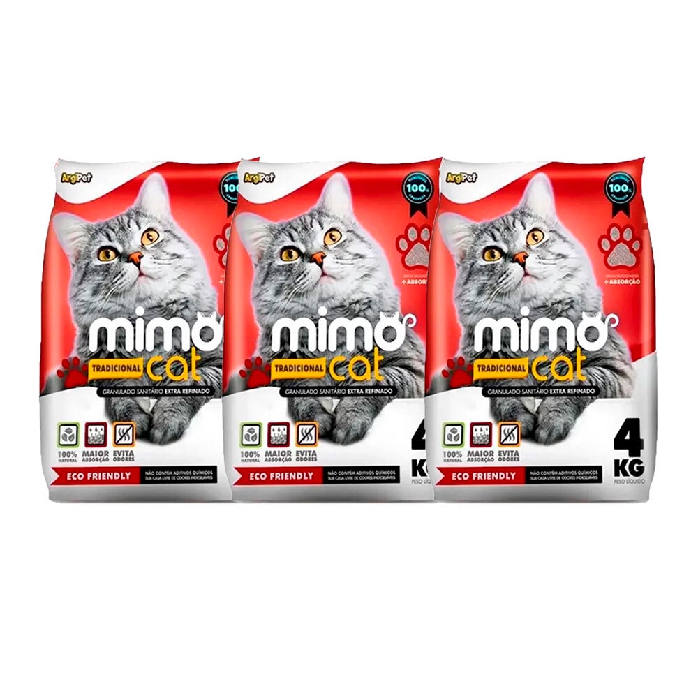 Kit 3 Areia Higiênica Mimo Cat Tradicional 4kg | Shopee Brasil