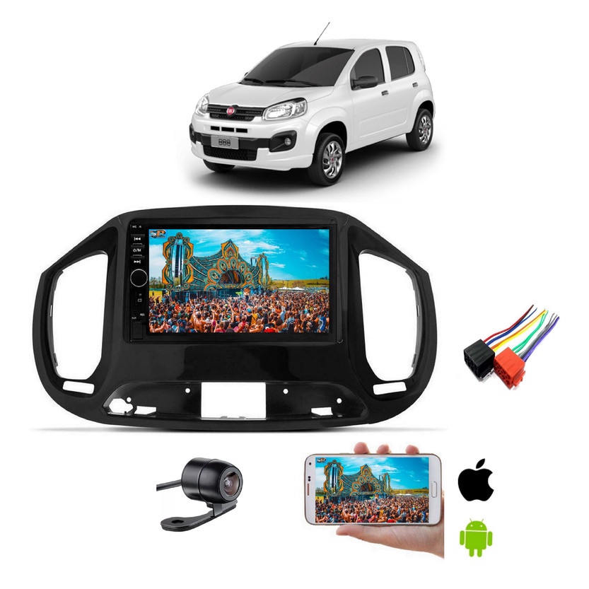 Mp5 Central Multimidia Moldura 2 Din Fiat Uno 2015 2016 2017 + Camera | Shopee Brasil