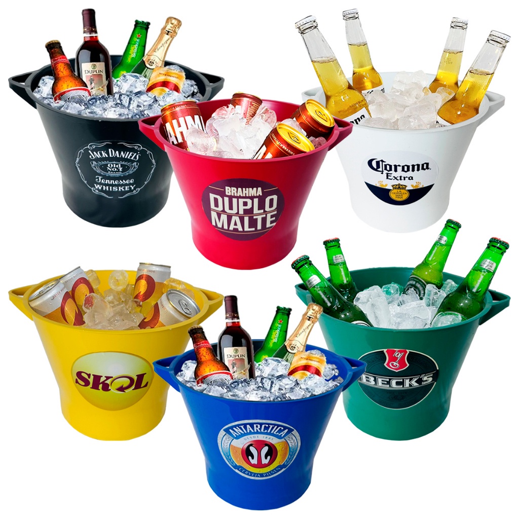 Kit Balde de Gelo 6 Peças Cerveja Garrafa Long Neck Latinha 6 Litros ...