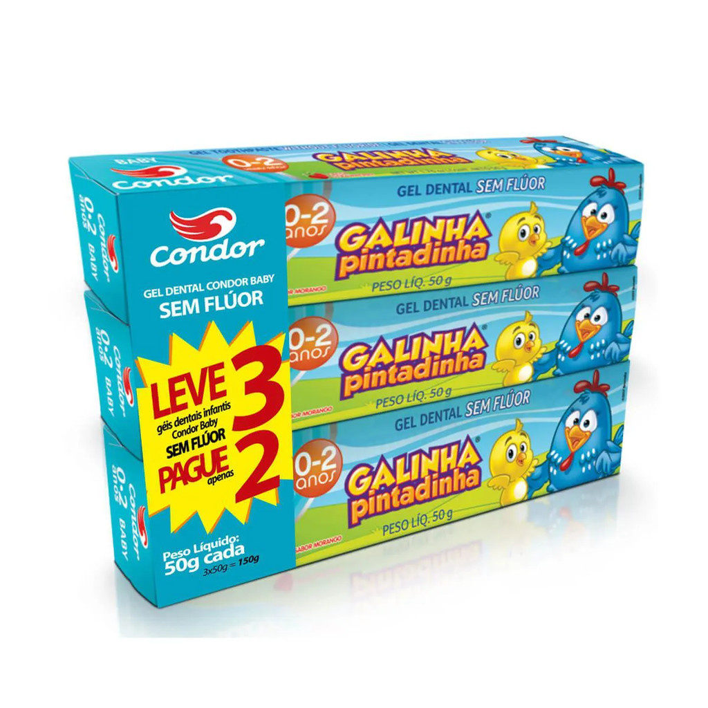 Kit 3 Pasta dente Bebe 0 a 2 anos infantil galinha pintadinha sem Flúor ...