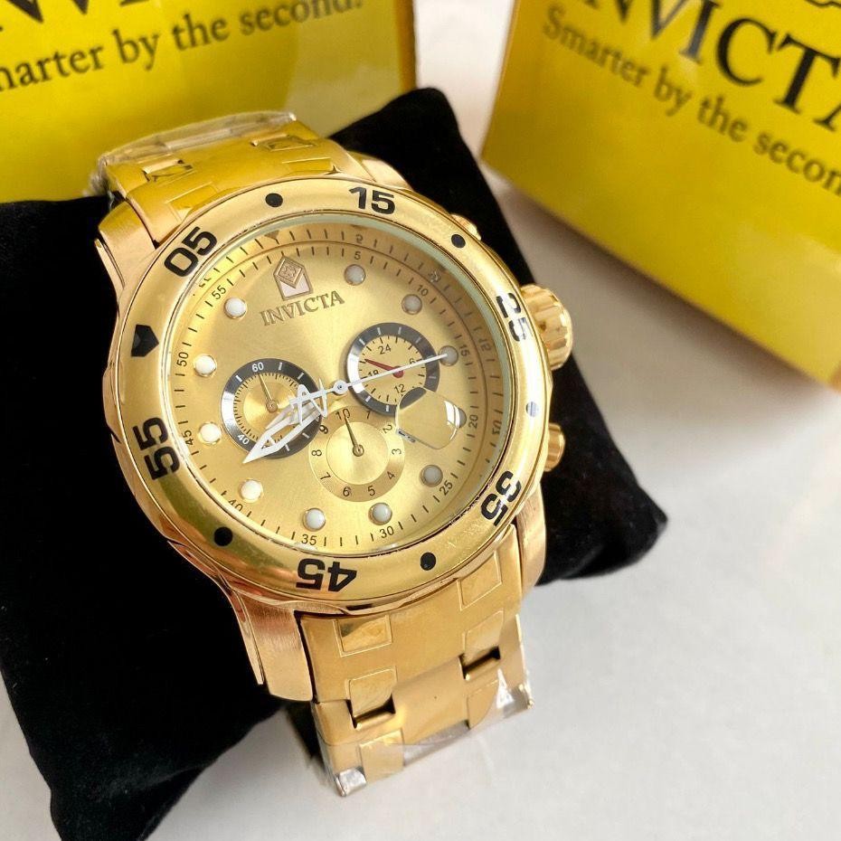 Relógio Invicta Pro Drive Casual de Luxo Grande Masculino Dourado Ouro ...