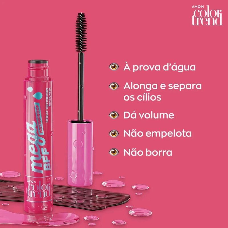 Rímel Máscara Mega BFF waterproof Para Cílios Color Trend Avon | Shopee ...