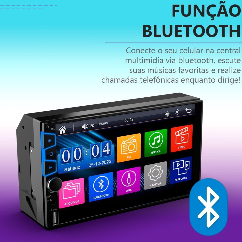 Central Multimídia Universal Mp5 Espelhamento Android IOS Câmera de Ré 7 polegadas WK70S ...