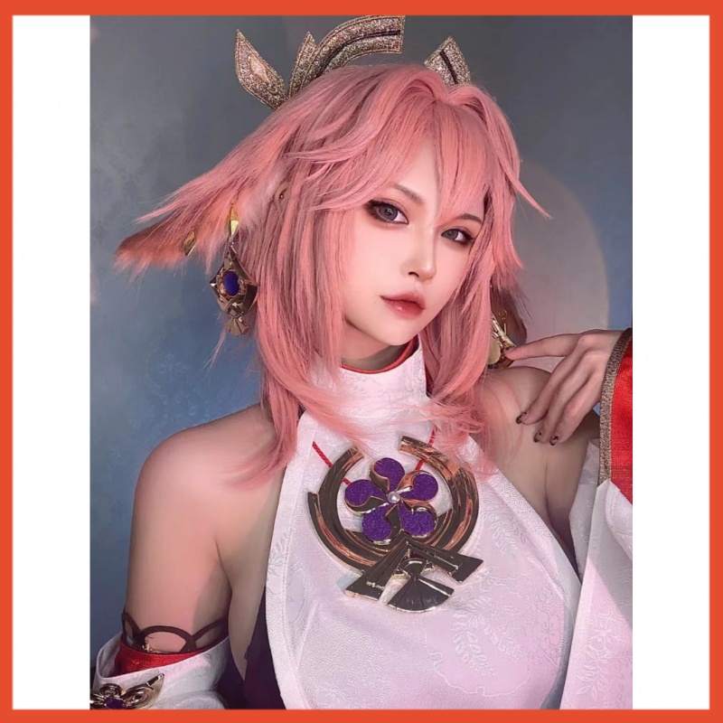 Yae Miko cos Wig/Genshin Impact cosplay/Rosa cabelos longos lisos ...