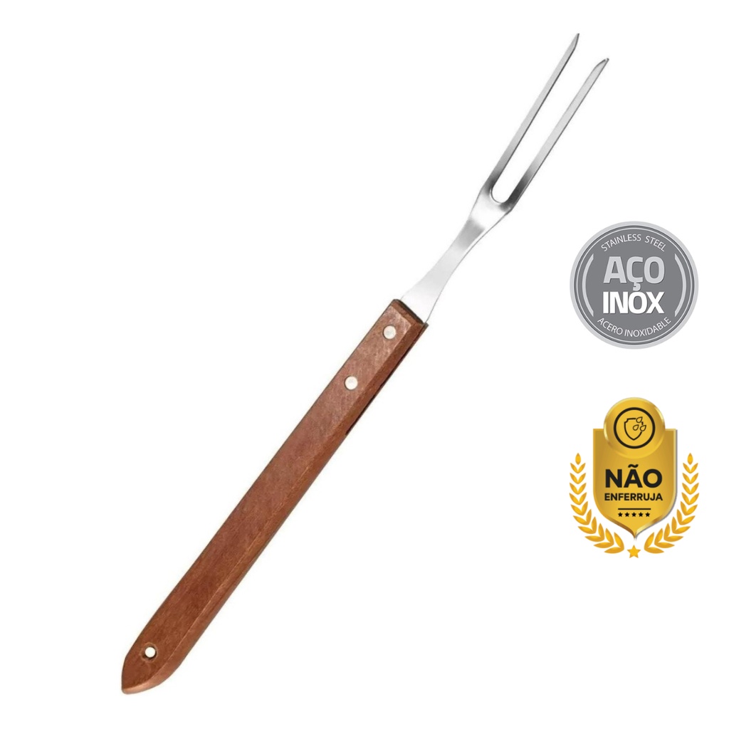 Garfo Grande Cabo Longo Para Churrasco Inox Cabo de Madeira ...