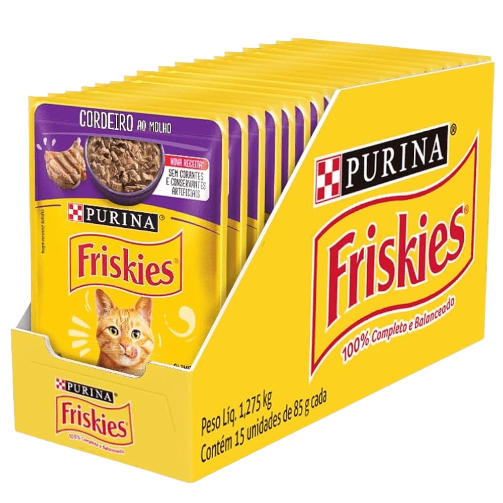 Kit 15 Friskies Sachês para Gatos Adultos Sabor Cordeiro 85g | Shopee Brasil