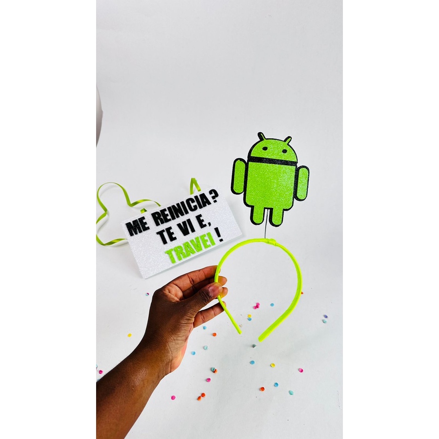 Kit Tiara Arco e Placa Android Travado - Fantasia Carnaval Festa ...