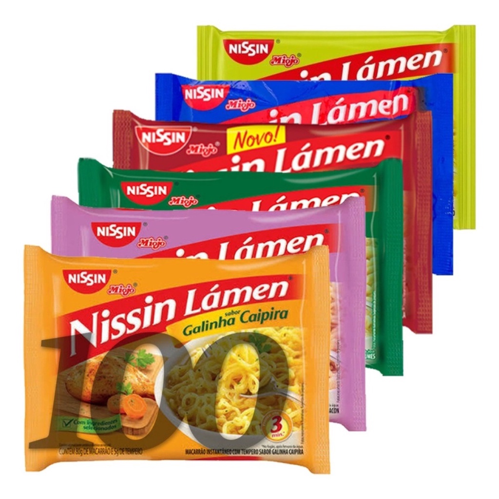 Nissin Miojo Kit Grande 100 Unidades - Em 5 Sabores Sortidos - Carne - Legumes - Galinha ou ...