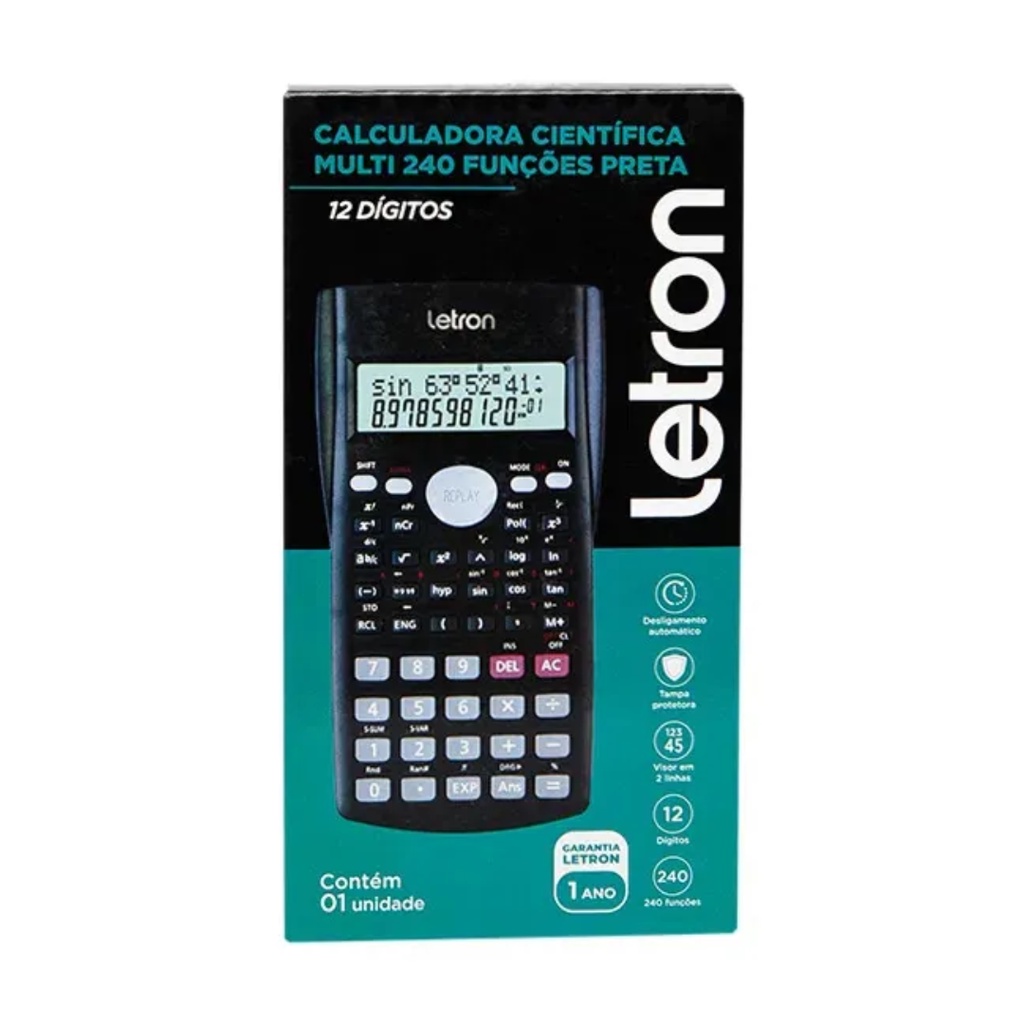 Calculadora Científica Letron 240 Funções 12 Dígitos | Shopee Brasil