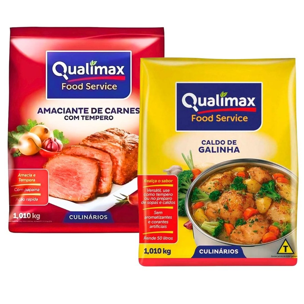 Kit Amaciante de Carne Qualimax 1,10kg + Caldo de Galinha Qualimax em ...