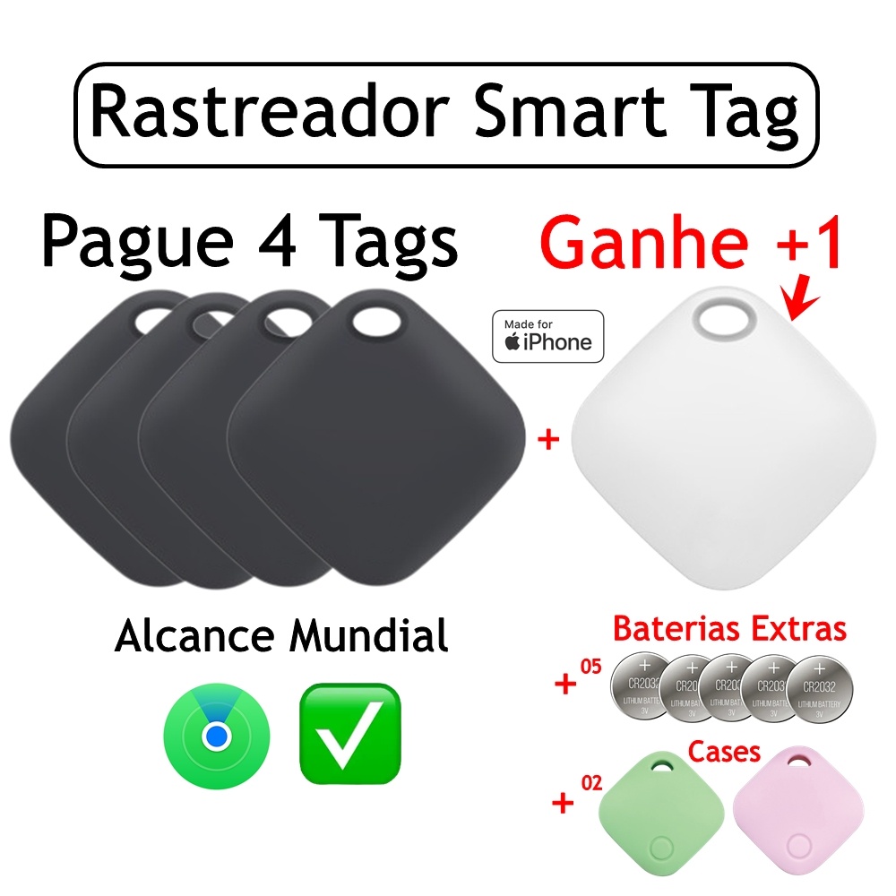 Kit 05 Rastreador Smart Tag para iPhone Apple AirTag + Cases + Baterias ...