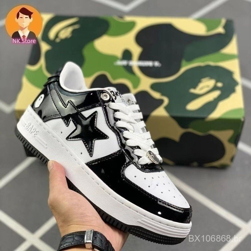 BAPE STA Five Star PONES e Patentes Curvo Branco Feminino Couro Running ...