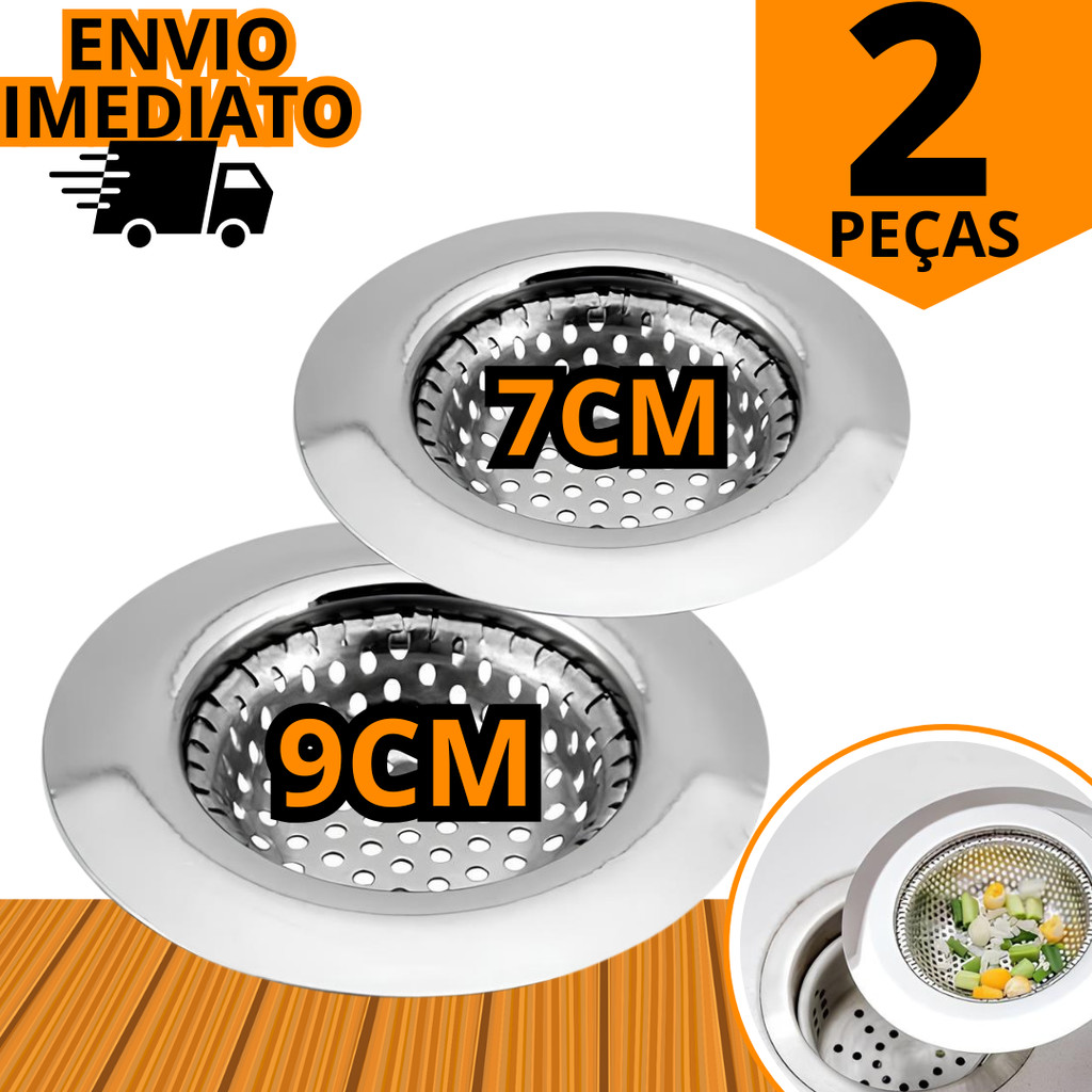 Kit 2 Ralo Em Inox 7CM e 9CM Ralinho Para Pia Banheiro Protetor De Cuba ...