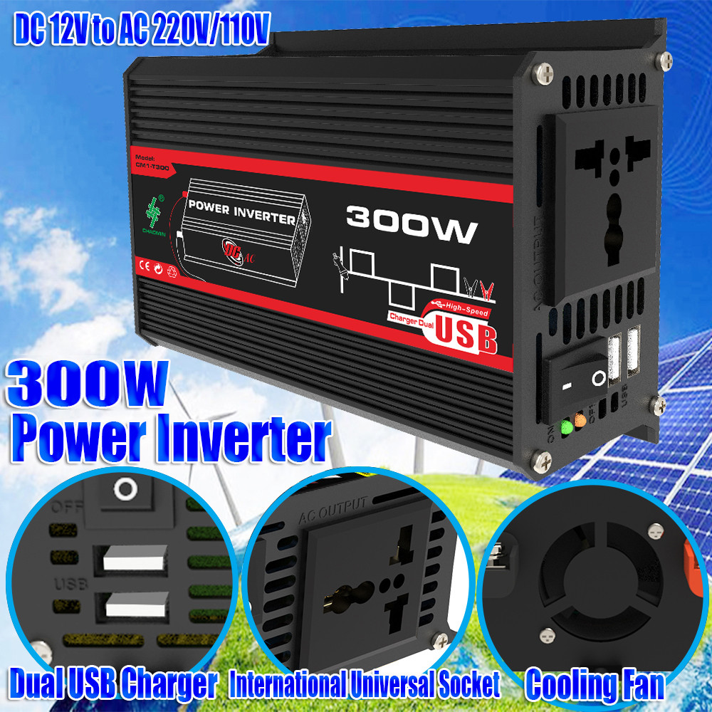 CHAOMIN 300W Inversor De Energia Solar Para Carro Conveter DC 12V AC ...