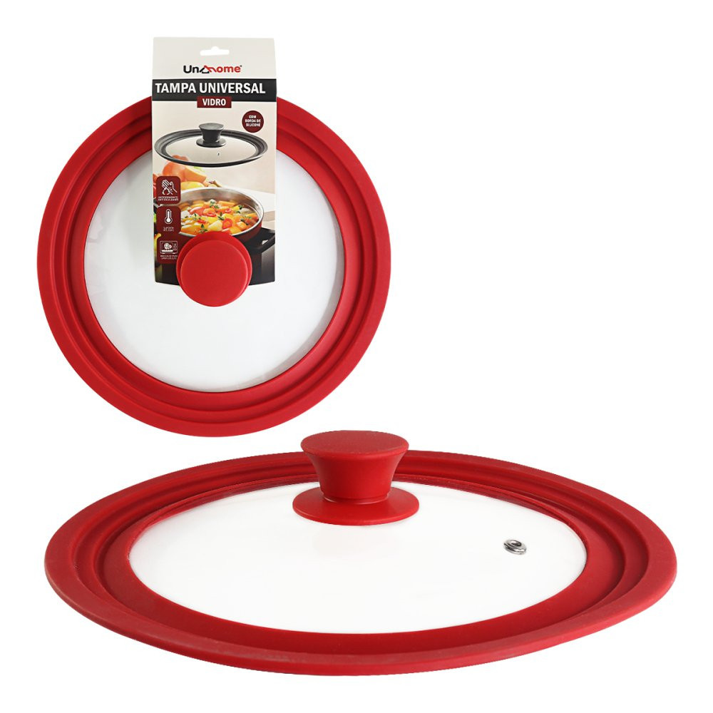 Tampa Universal de Vidro Vermelha com Borda de Silicone | Shopee Brasil