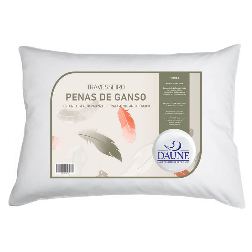 Travesseiro 50% Pena de Ganso 50% Fibra - Daune | Shopee Brasil