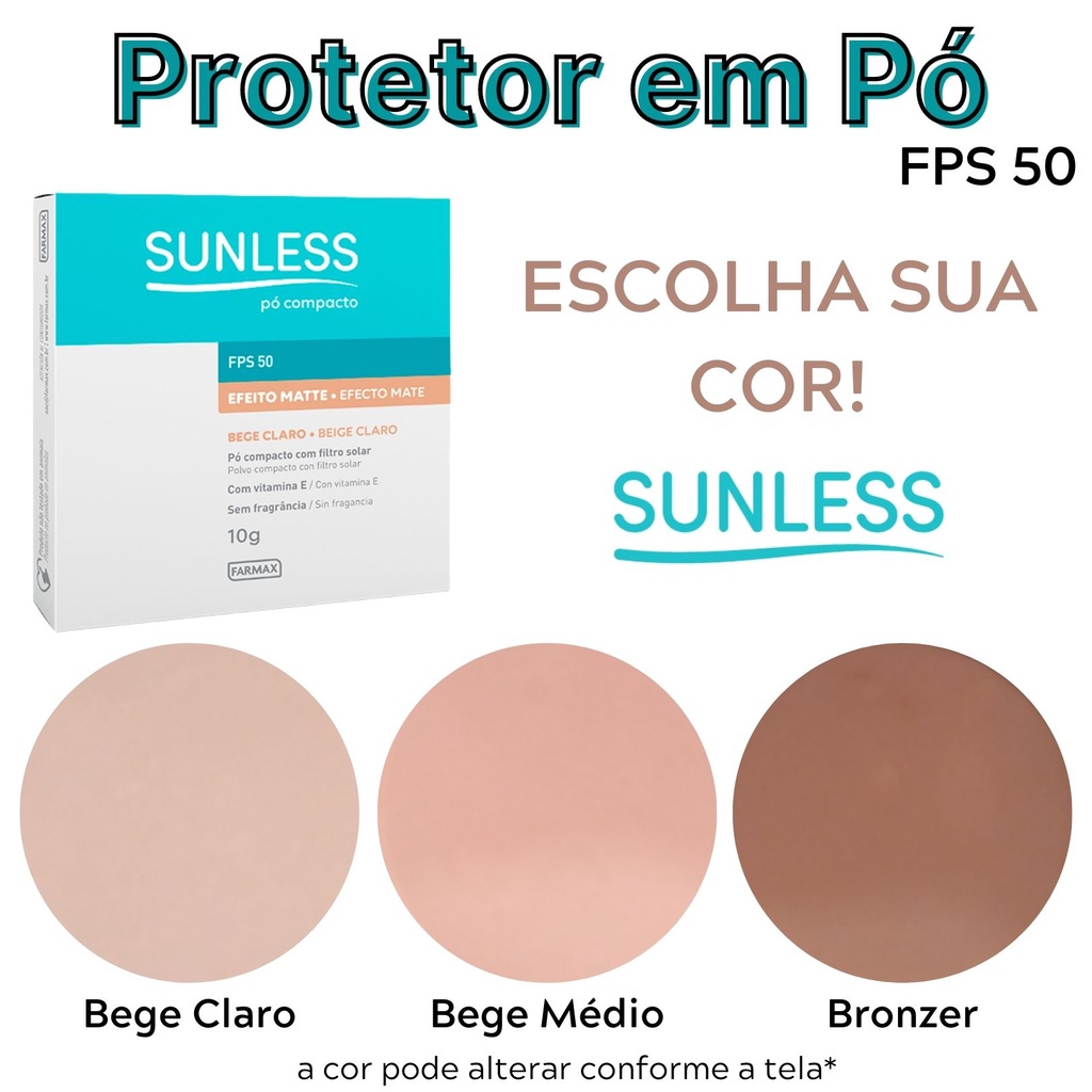 Protetor Solar Facial Em Pó Compacto Maquiagem FPS 50 Sunless Farmax ...
