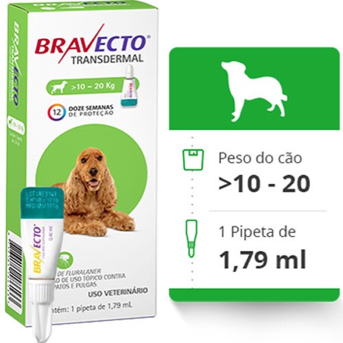 Antipulgas e Carrapatos Bravecto Transdermal MSD para Cães de 10 a 20Kg 500mg 1 pipeta | Shopee ...