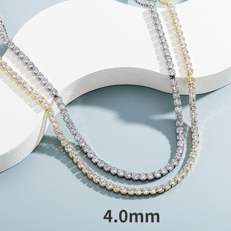 925 Sterling Silver Zircon Colar De Prata Senhora 4.0mm Corrente De ...