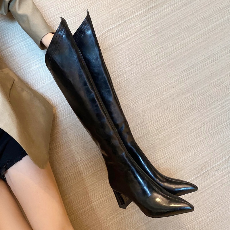 Bota longa com ponta fina e alta Bota de salto alto feminino Bota de ...