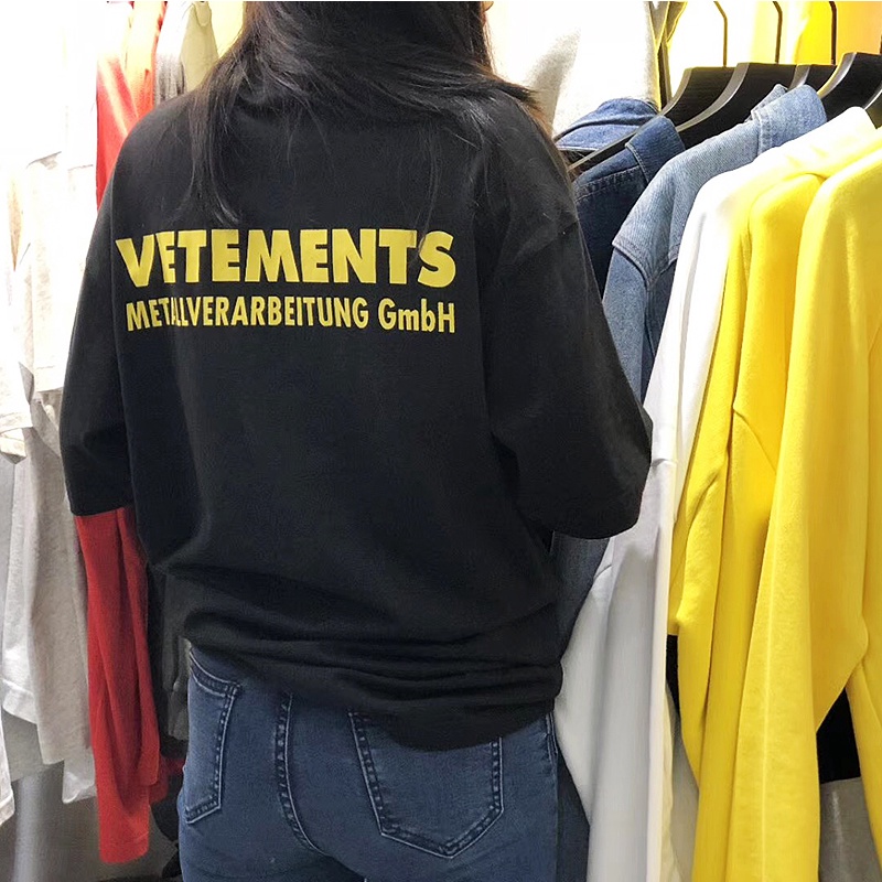 Vetements European American Street Wear vtm Black Yellow Letter Imprimir camiseta de manga curta ...