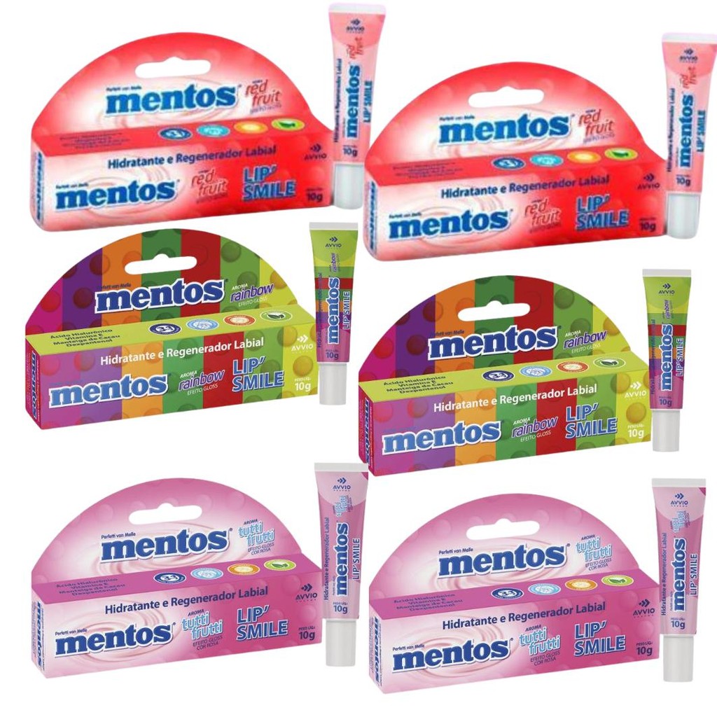 Kit 6 Hidratante Labial Mentos Lip Smile Tutti Frutti + Lip Smile Red ...