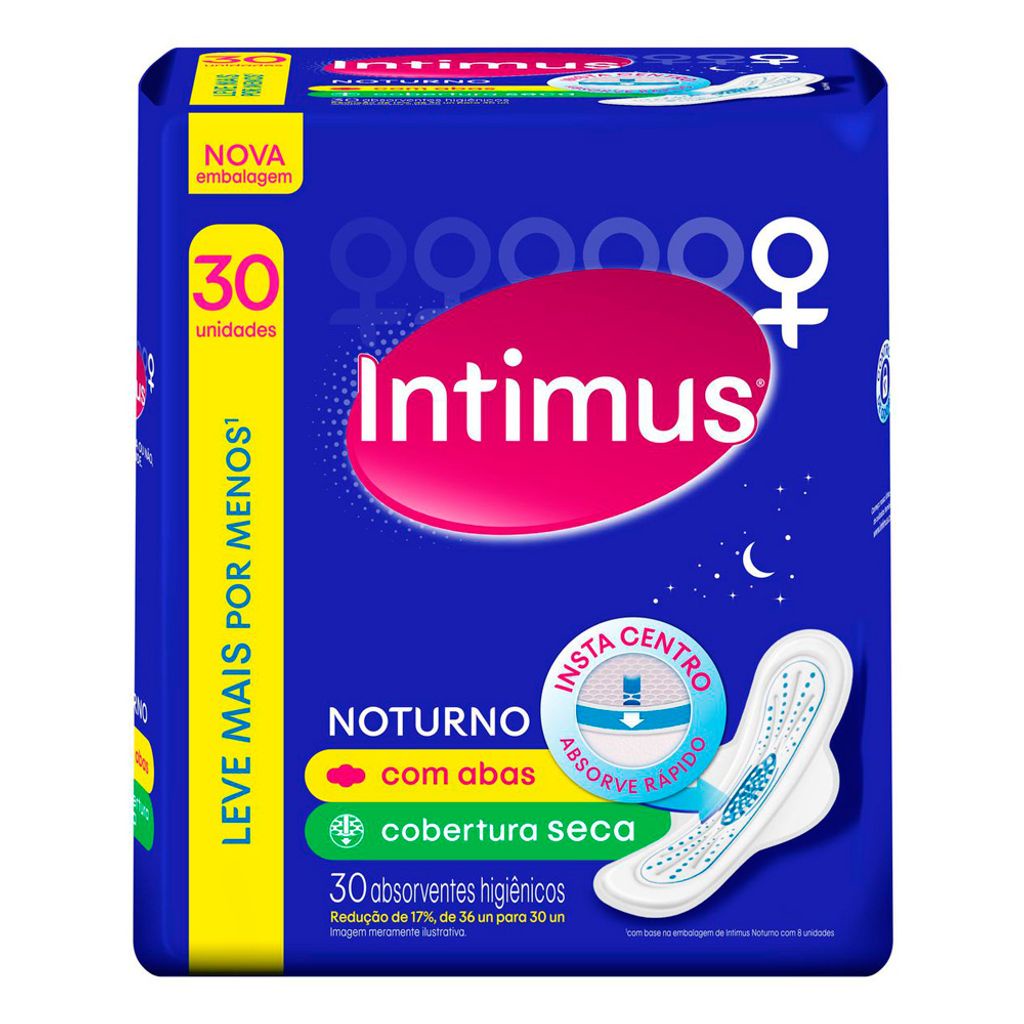 Absorvente Externo Intimus Noturno Cobertura Seca com Abas 30 Unidades ...