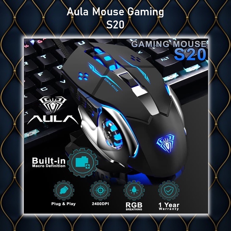 Mouse Gamer Aula S20 Usb Com Filtro Para Jogos 2400dpi Progamavel ...