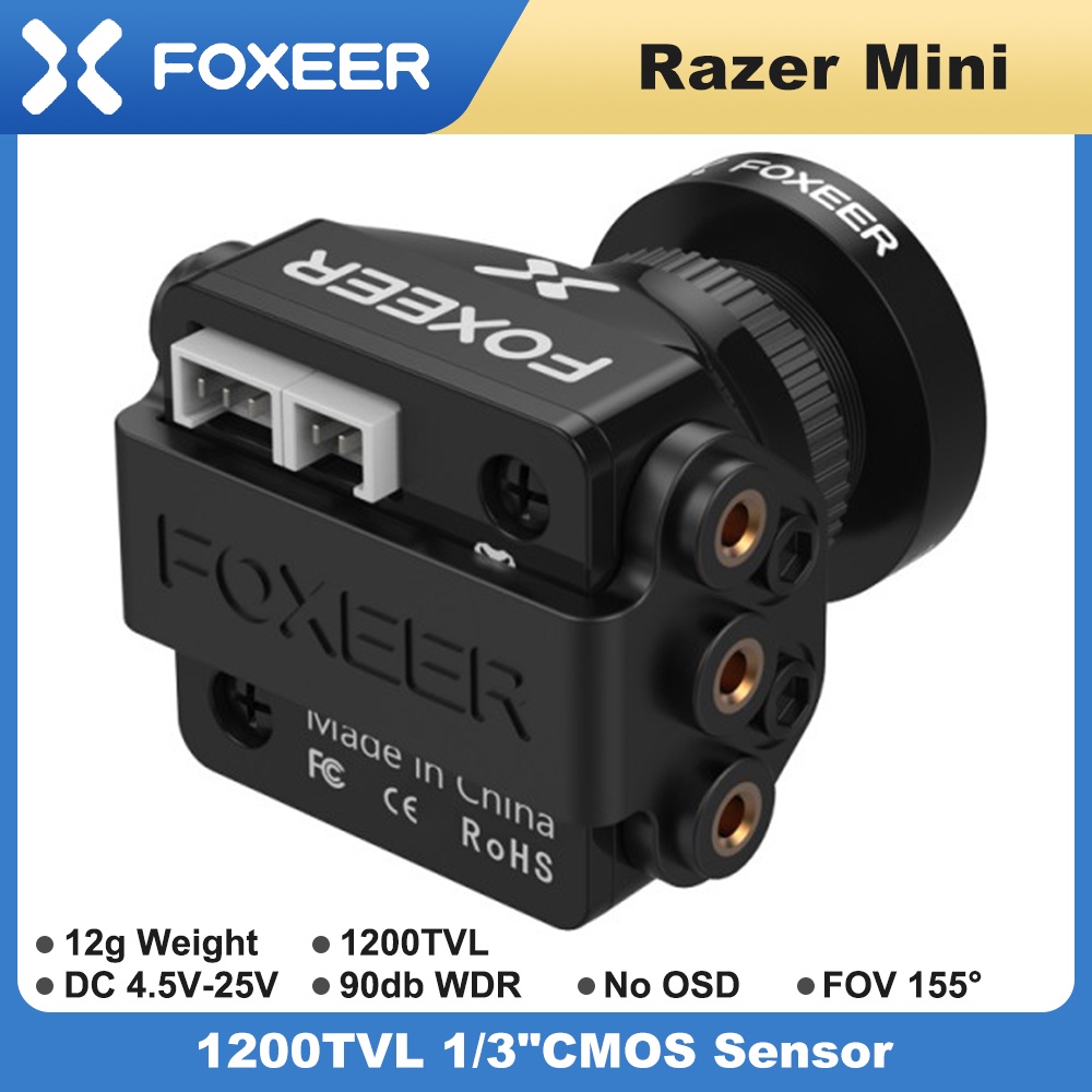 FOXEER Razer Mini Câmera FPV 1/3 CMOS HD 5MP 2.1mm Lente M12 1200TVL ...