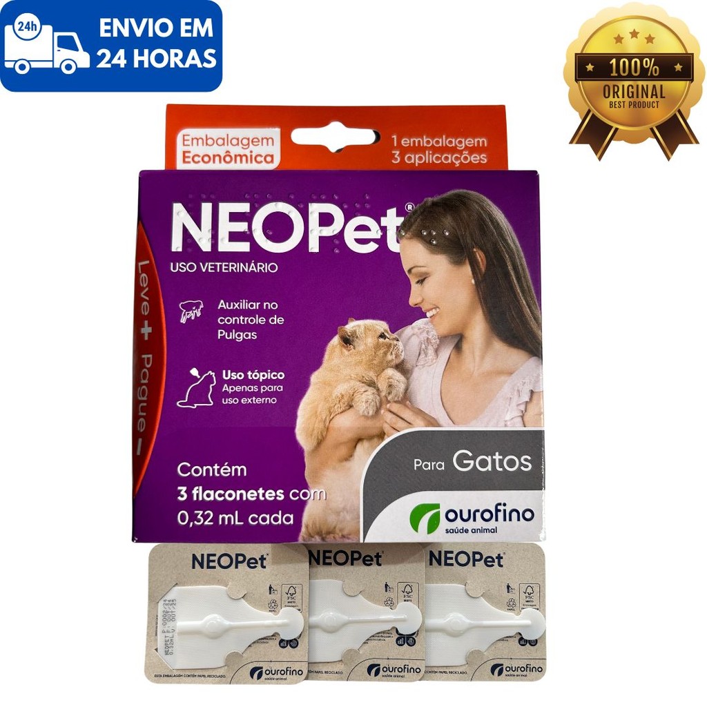 Combo 3 Pipetas Anti Pulga Ourofino NeoPet para Gatos até 8kg 3 Meses ...