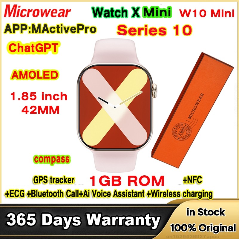 Microwear AMOLED W10 Mini Relógio X Série 10 Inteligente ChatGPT 1GB ROM 42mm Chamada Bússola ...