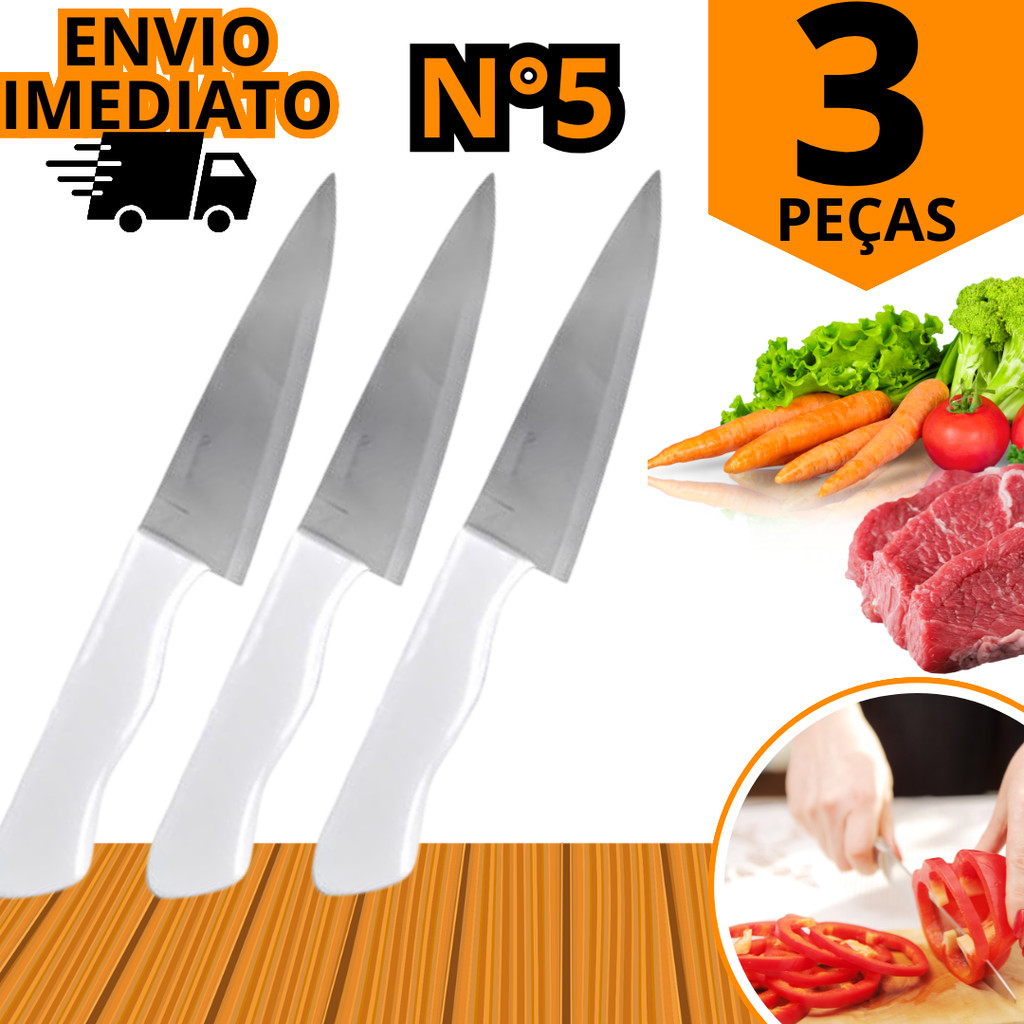 Kit Faca Branca Em Inox N°5 Para Cortar Legumes Descascar Frutas E ...